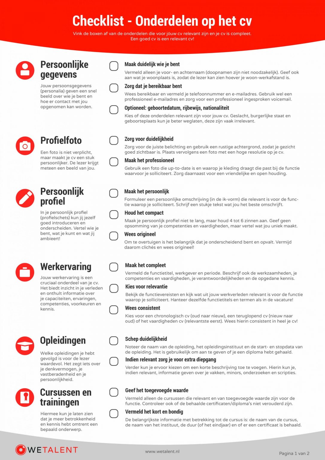 De onderdelen op het cv? Checklist & Tips | WETALENT